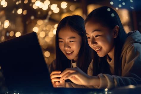 Premium Ai Image Asian Girls Using Laptops And Collaborating On A Project Girls Education Asian