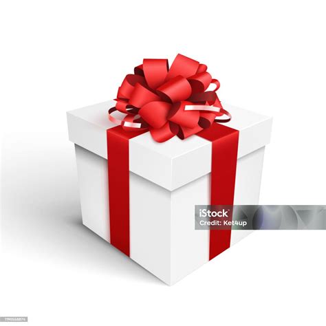 빨간 리본과 활 선물 상자 벡터 3d 일러스트레이션 공단에 대한 스톡 벡터 아트 및 기타 이미지 공단 기념일 나비매듭 Istock