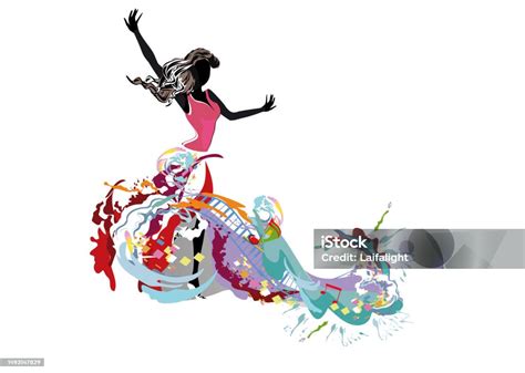 댄서 화려한 스플래시와 뮤지컬 파도와 추상적 인 음악 디자인 노트 Dance Troupe에 대한 스톡 벡터 아트 및 기타 이미지