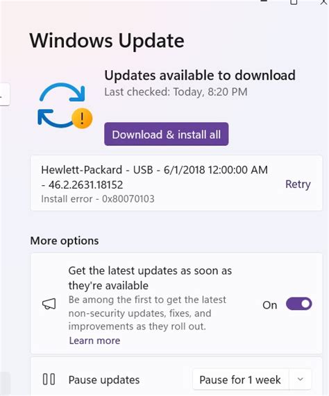 Solved Windows 11 Update Error Message Hewlett Packard Usb 6 1 Hp Support Community
