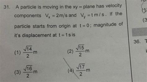 A Particle Is Moving In The Xy Plane Has Velocity Components Vx 2 M S