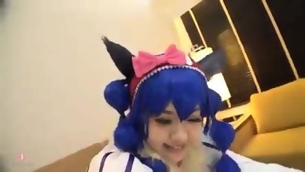 Hentai Cosplay Sex With A Cute Blue Haired Cosplayer Soaking Wet With A Lot Of Squirting
