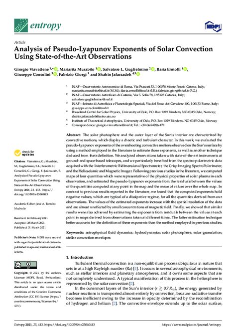 Pdf Analysis Of Pseudo Lyapunov Exponents Of Solar Convection Using State Of The Art Observations