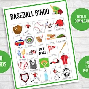 Baseball Bingo 30 Unique Printable Baseball Bingo Cards Etsy