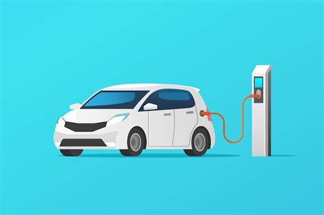 충전기 스테이션에서 충전하는 전기 자동차 프리미엄 벡터