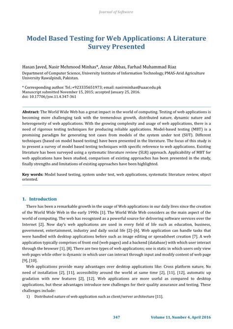 Pdf Model Based Testing For Web Applications A Literature Survey Presented