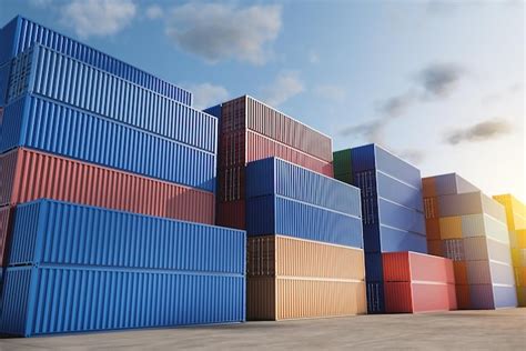Premium Photo Stacked Cargo Containers For Temporary Storage Loading Unloading And Sorting At