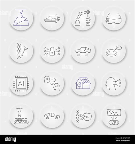 Future Technology Line Icon Set Innovation Symbols Collection Vector Sketches Neumorphic Ui