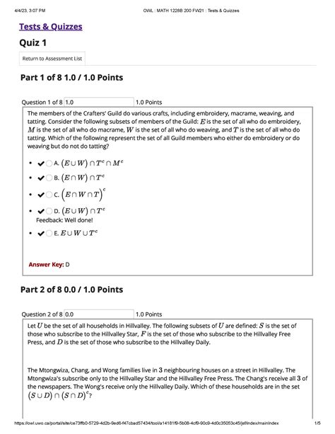 Math Quiz 1 V2 Answers Tests And Quizzes Quiz 1 Return To Assessment List Part 1 Of 8 1 1