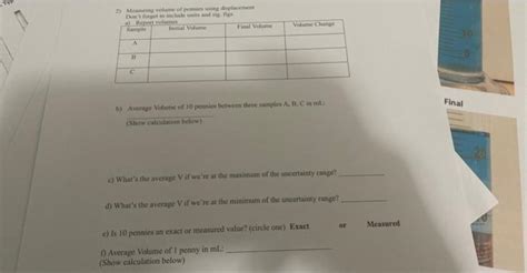 Solved 2 Using Displacement To Measure The Volume Of Chegg Com