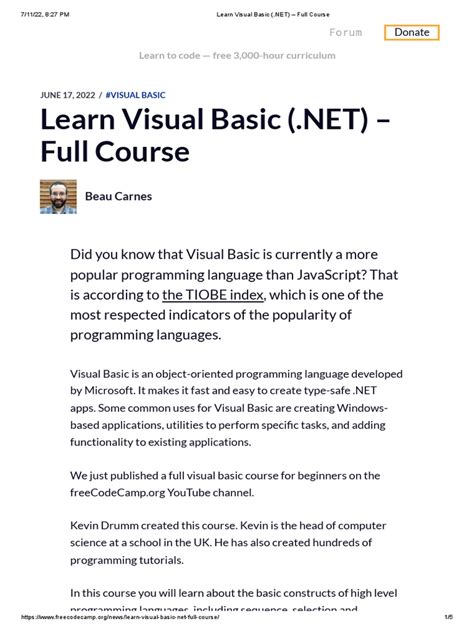 Learn Visual Basic Net Full Course Pdf Visual Basic Net Computer Programming