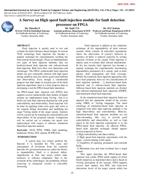 Pdf A Survey On High Speed Fault Injection Module For Fault Detection Processor On Fpga
