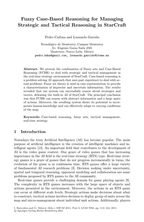 Pdf Fuzzy Case Based Reasoning For Managing Strategic And Tactical Reasoning In Starcraft