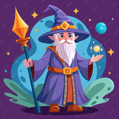 Premium Vector A Cartoon Drawing Of A Wizard With A Blue Background
