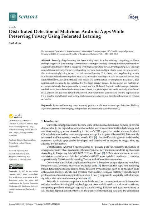 Pdf Distributed Detection Of Malicious Android Apps While Preserving Privacy Using Federated
