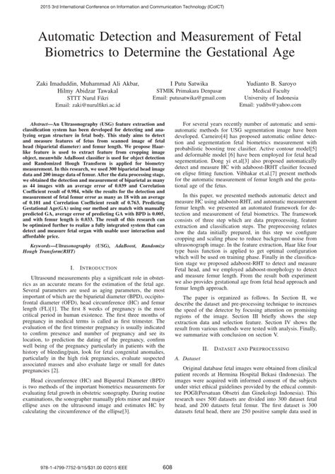 Pdf Automatic Detection And Measurement Of Fetal Biometrics To Determine The Gestational Age