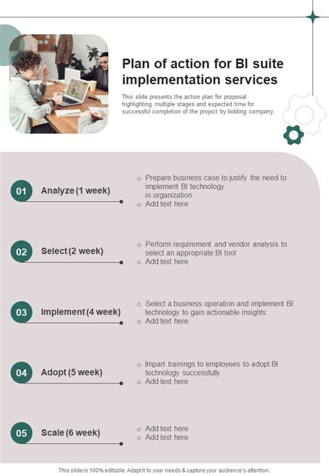 plan of action for bi suite implementation one pager sample example