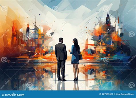 Abstract Graphic Strategic Business Partnership Collaboration Male And Female Generative Ai