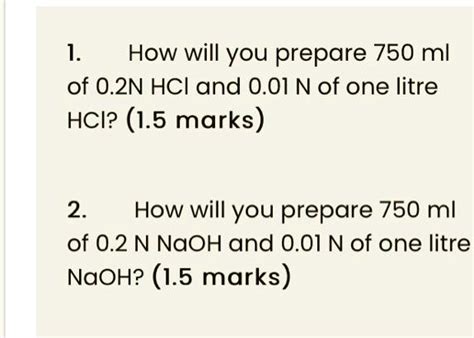 Video Solution How Will You Prepare 750 Ml Of 0 2n Hcl And 0 01n Of