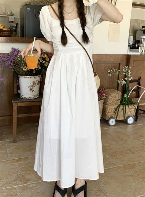 클로디 당일배송 스퀘어넥 오프숄더 셔링 스냅 촬영 반팔 화이트 롱 원피스 돌잔치 셀프웨딩 여행룩