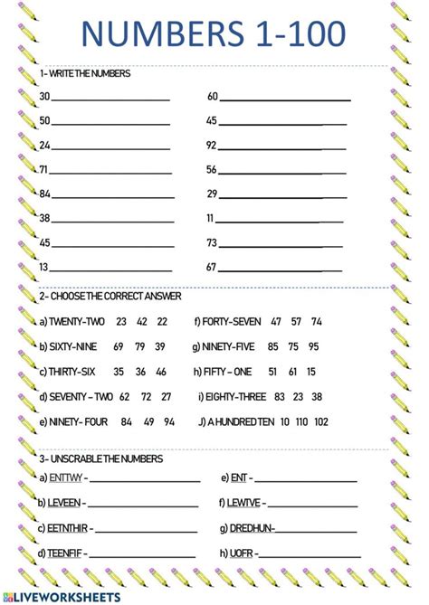 Numbers 1 100 Worksheet Pdf