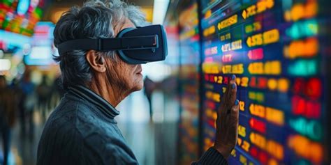 Premium Photo Man In Virtual Headset Analyzing Display Of Numbers