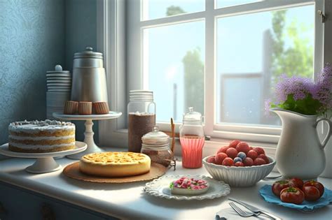 Premium Ai Image Cake And Sweets On The Table In The Kitchen Neural Network Ai Generated