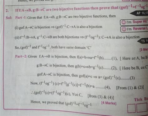 2 If F A→b G B→c Are Two Bijective Functions Then Prove That G∘f −1 F−1