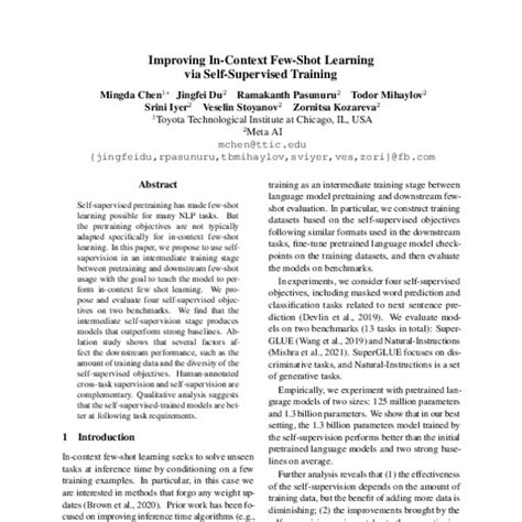 Improving In Context Few Shot Learning Via Self Supervised Training Acl Anthology