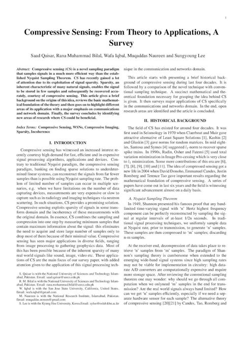 PDF Compressive Sensing From Theory To Applications A Surveyuclab