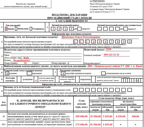Нова форма декларації про майновий стан та доходи Приклад заповнення для отримання податкової