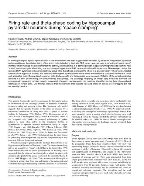 Pdf Firing Rate And Theta Phase Coding By Hippocampal Pyramidal Neurons During Space Clamping