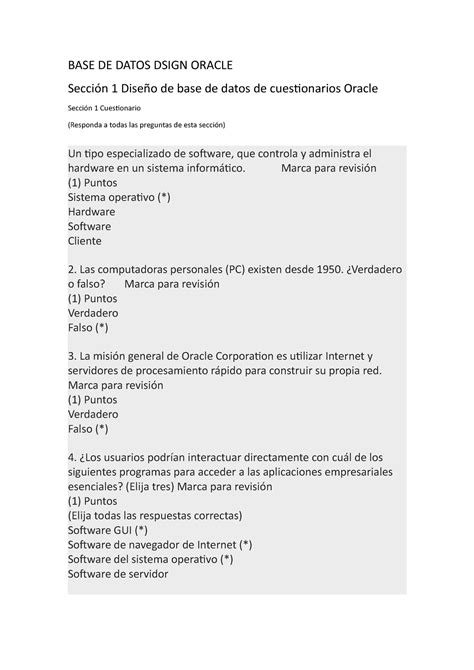 Section 1 Quiz Database Design Oracle Base De Datos Dsign Oracle