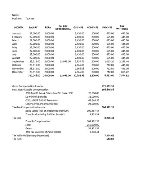 Sample Tax Computation Mnhs Pdf Taxes Government Finances