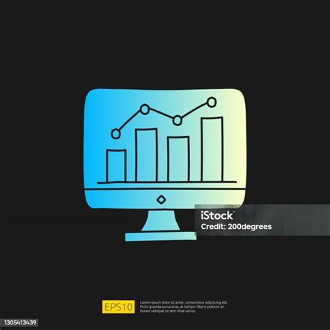 데이터 수집 및 분석 개념 낙서 Pc 화면 모니터에 그라데이션 글리프 아이콘 그래픽 차트 통계과학기술 비즈니스 전략 일러스트관련 머신러닝 프로세스 0명에 대한 스톡 벡터
