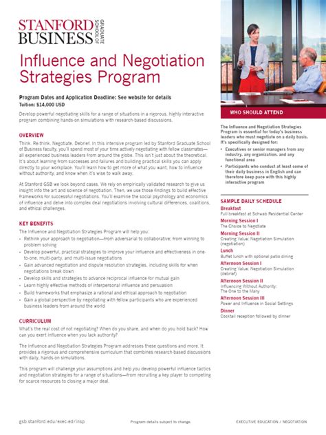 Stanford Gsb Ee Brochure Insp Pdf Negotiation Sales