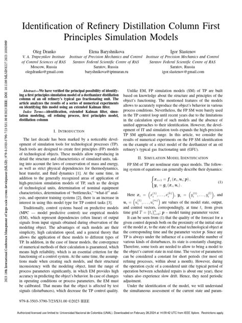Identificationofrefinerydistillationcolumnfirstprinciplessimulationmodels Pdf
