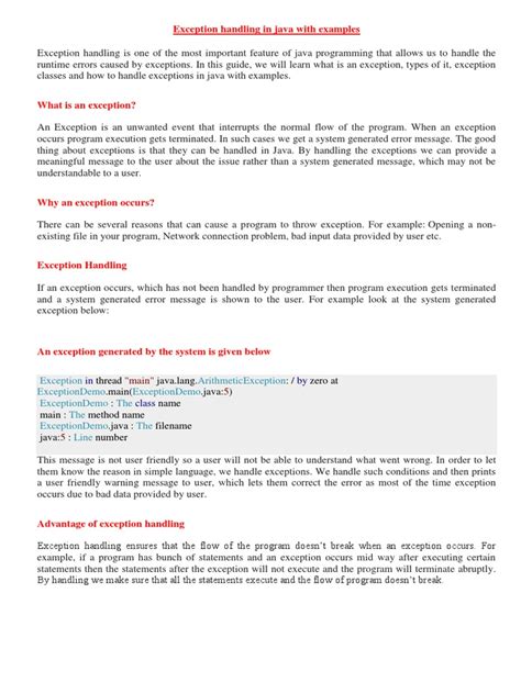 Exception Handling Pdf Java Programming Language Systems
