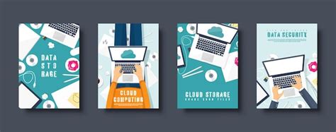 Premium Vector Cloud Computing Flat Style Covers Set Media Data Server Web Storage Digital
