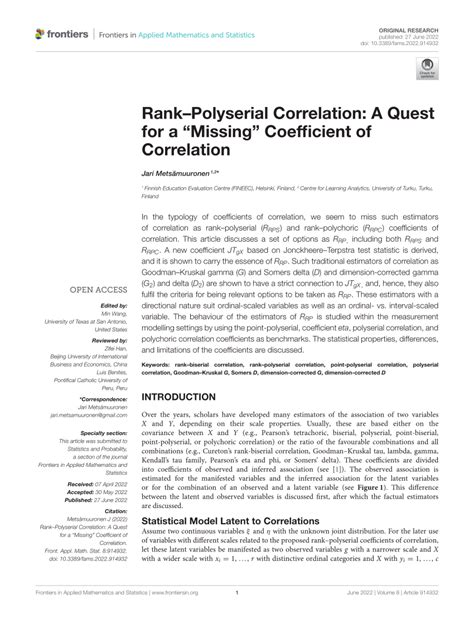 Pdf Rank Polyserial Correlation A Quest For A Missing Coefficient Of Correlation