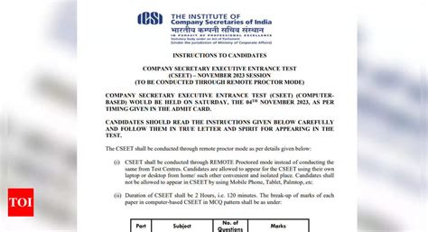 ICSI Issues CSEET Exam Day Guidelines Check Important Instructions Times Of India