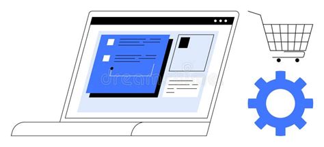 Online Shopping And Website Configuration Concept With Laptop Screen And Ecommerce Symbols Stock