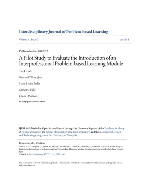 Pdf A Pilot Study To Evaluate The Introduction Of An