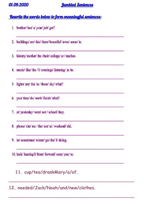 jumbled sentences worksheet exercises for class 2 exa