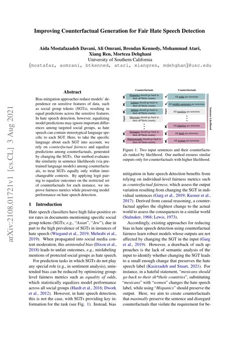 Pdf Improving Counterfactual Generation For Fair Hate Speech Detection