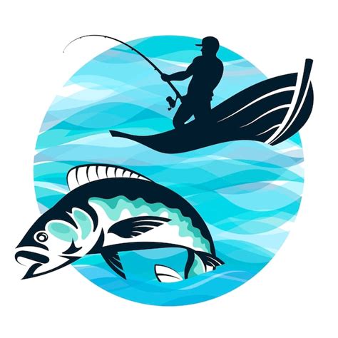 Premium Vector A Fisherman In A Boat And A Big Fish Catch Design For