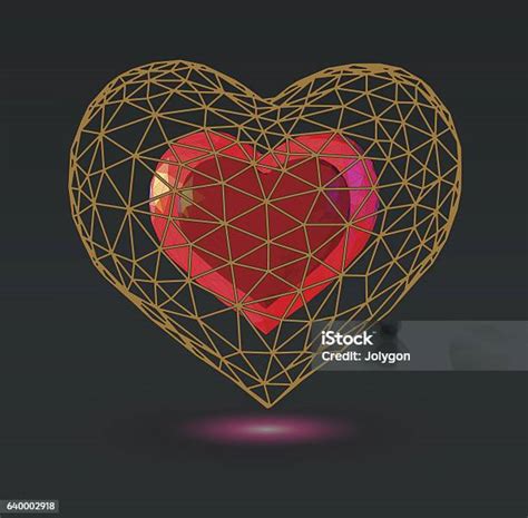낮은 폴리 와이어프레임 케이지가 있는 추상기하학적 심장 심볼 2차 도형에 대한 스톡 벡터 아트 및 기타 이미지 2차 도형 개념 개념과 주제 Istock