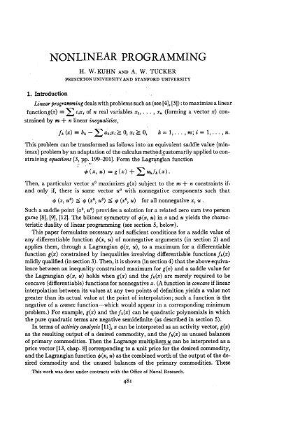Kuhn Tucker Nonlinear Programming
