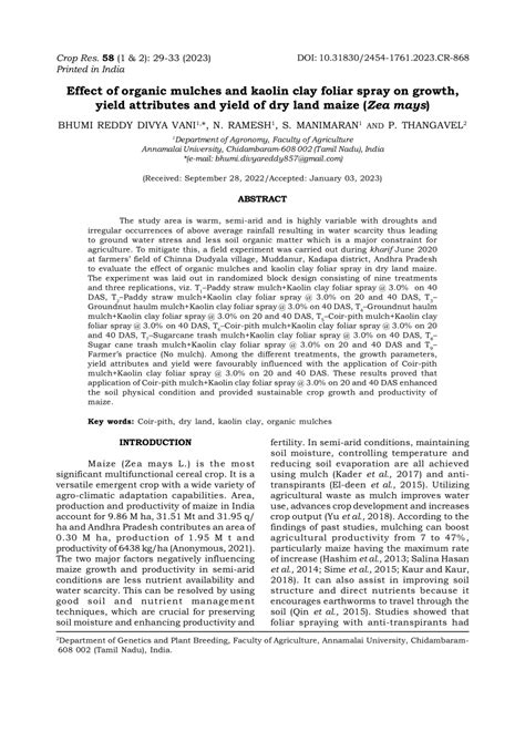 Pdf Effect Of Organic Mulches And Kaolin Clay Foliar Spray On Growth Yield Attributes And