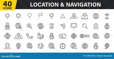 Set Of 40 Navigation And Location Map Globe Web Icons In Line Style Gps Compass Global